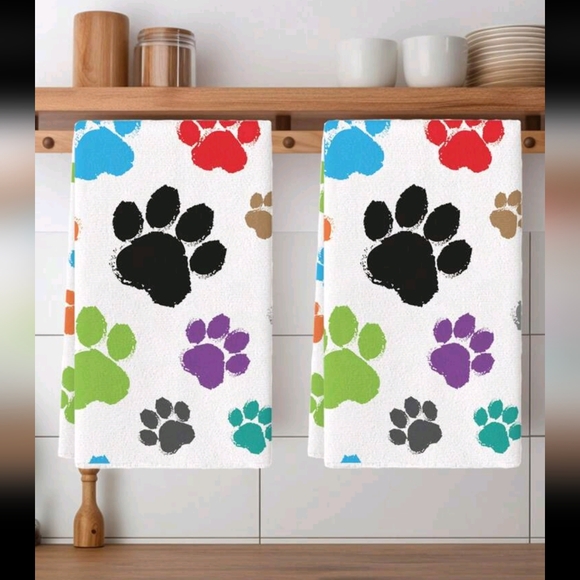 None | Kitchen | 2 Multi Color Paw Print Kitchen Towels | Poshmark